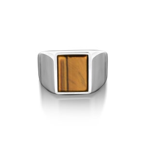 Promise Ring With Rectangle Cut Tigers Eye for Mens, Gemstone Flat ...