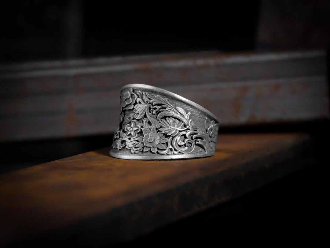 Acanthus Flower Ring for Men in Sterling Silver for Baroque Style ...