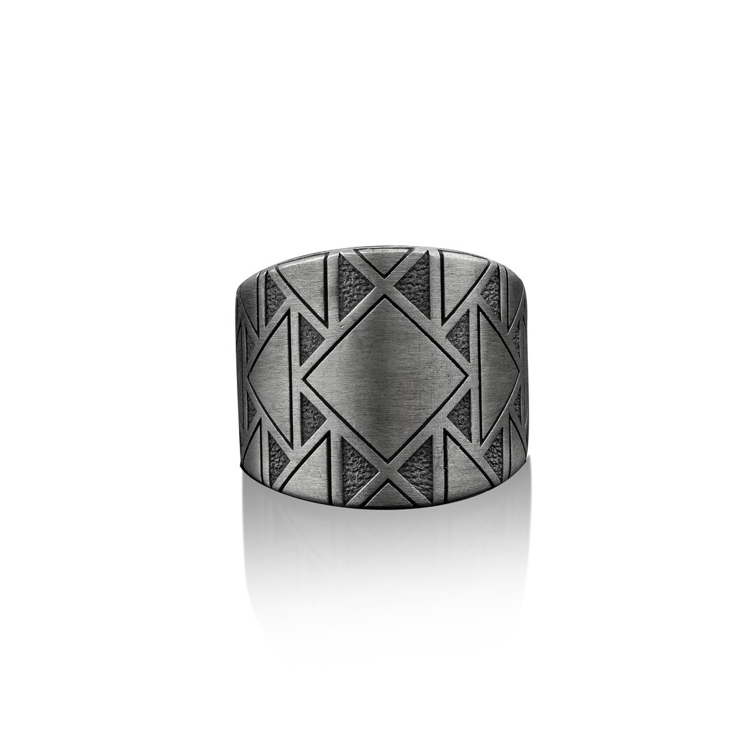 Triangles Geometric Band Ring for Men, Sterling Silver Men Wedding ...