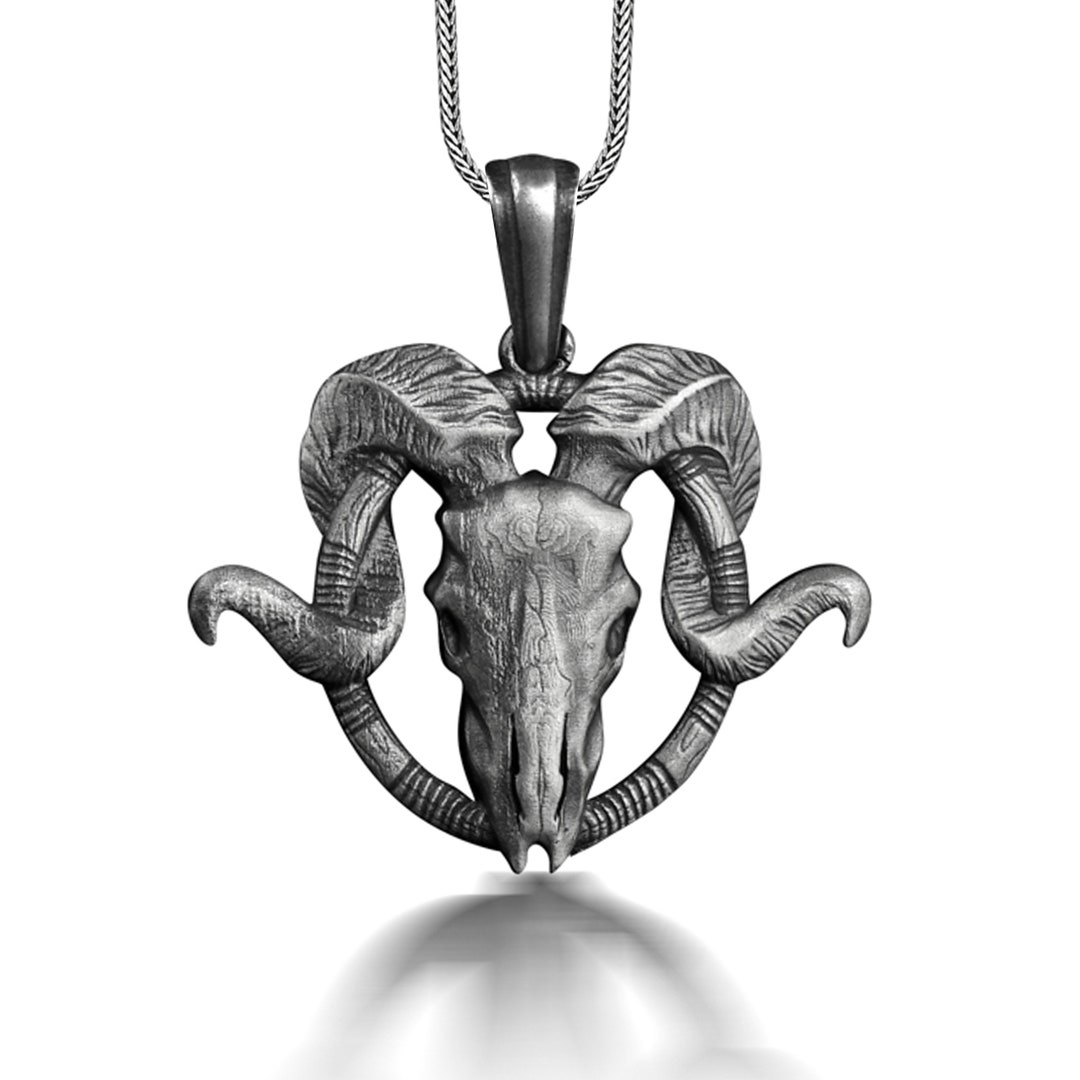 Ram Skull Gothic Necklace for Men, Goth Animal Necklace in Sterling ...