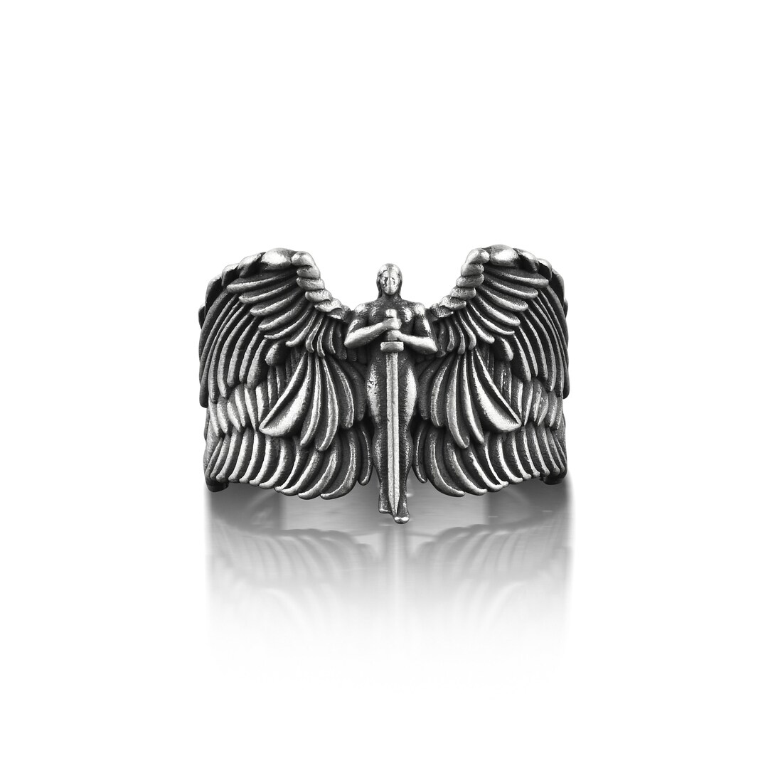 Archangel Michael Extraordinary Ring, St Michael With Wing Christian ...
