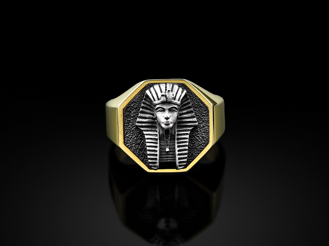 Sterling Silver Pharaoh Man Ring, Handmade Egyptian Pharaoh Signet Men ...