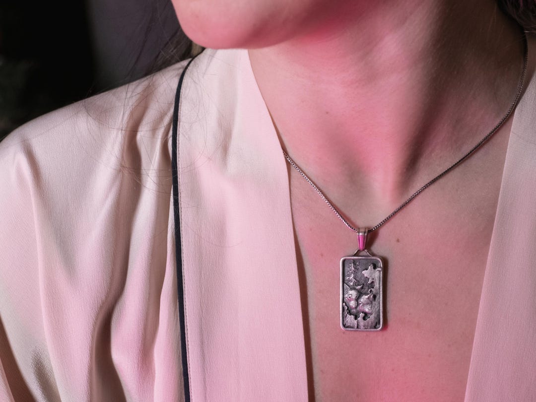 Twin Wolf Pendant Necklace in Sterling Silver, Personalized Animal ...