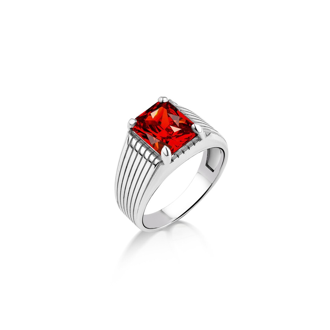 Large Ruby Stone Ring in Sterling Silver, Red Gemstone Statement Ring ...