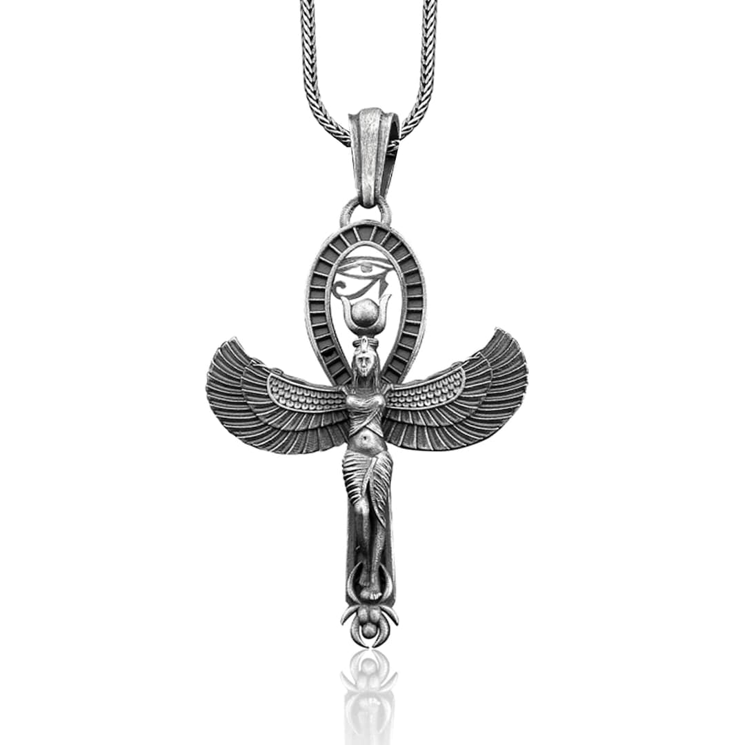 Goddess Isis With Eye of Horus Handmade Sterling Silver Men Necklace ...