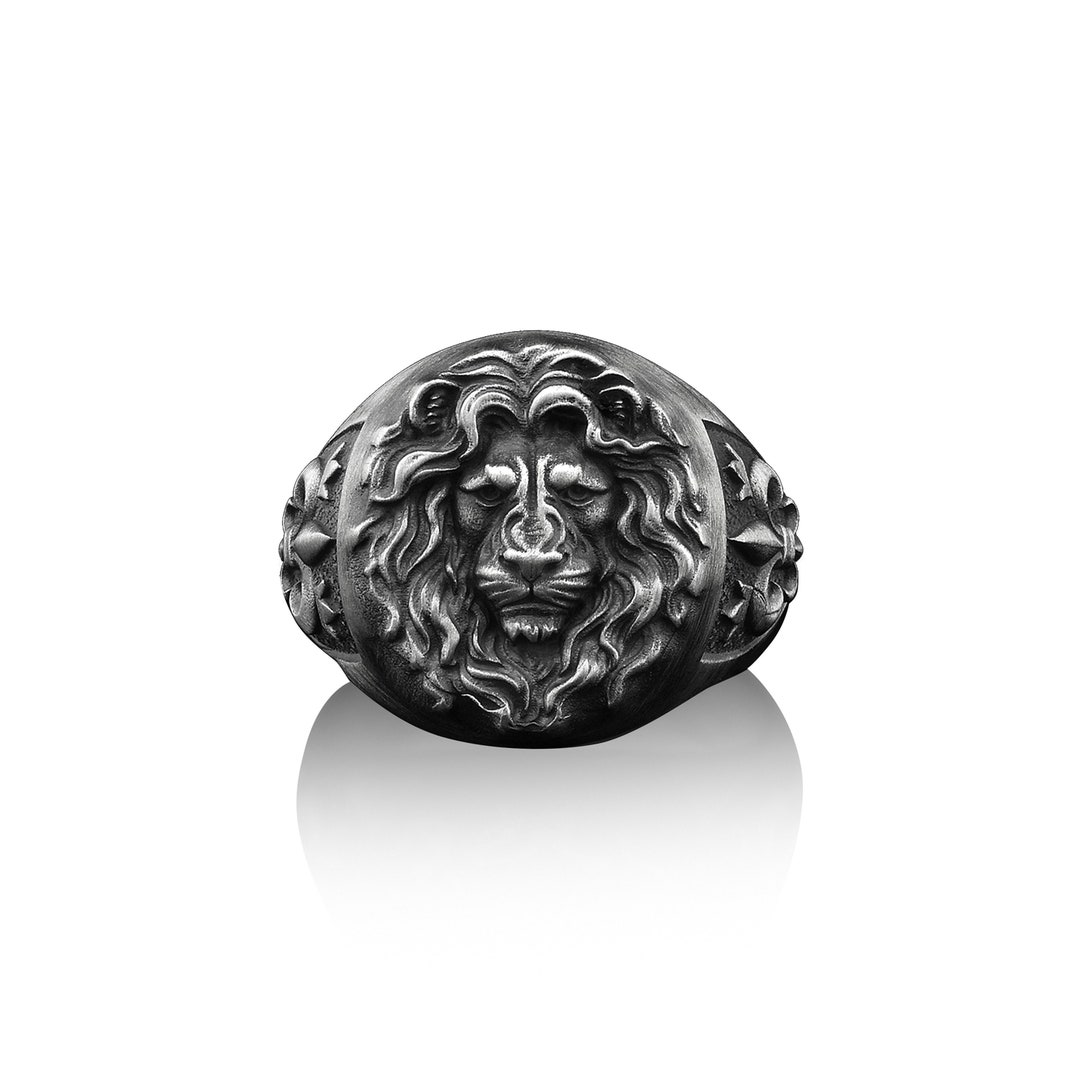 Zodiac Zodiac Leo Signet Ring for Men in Sterling Silver, 3D Lion Head ...