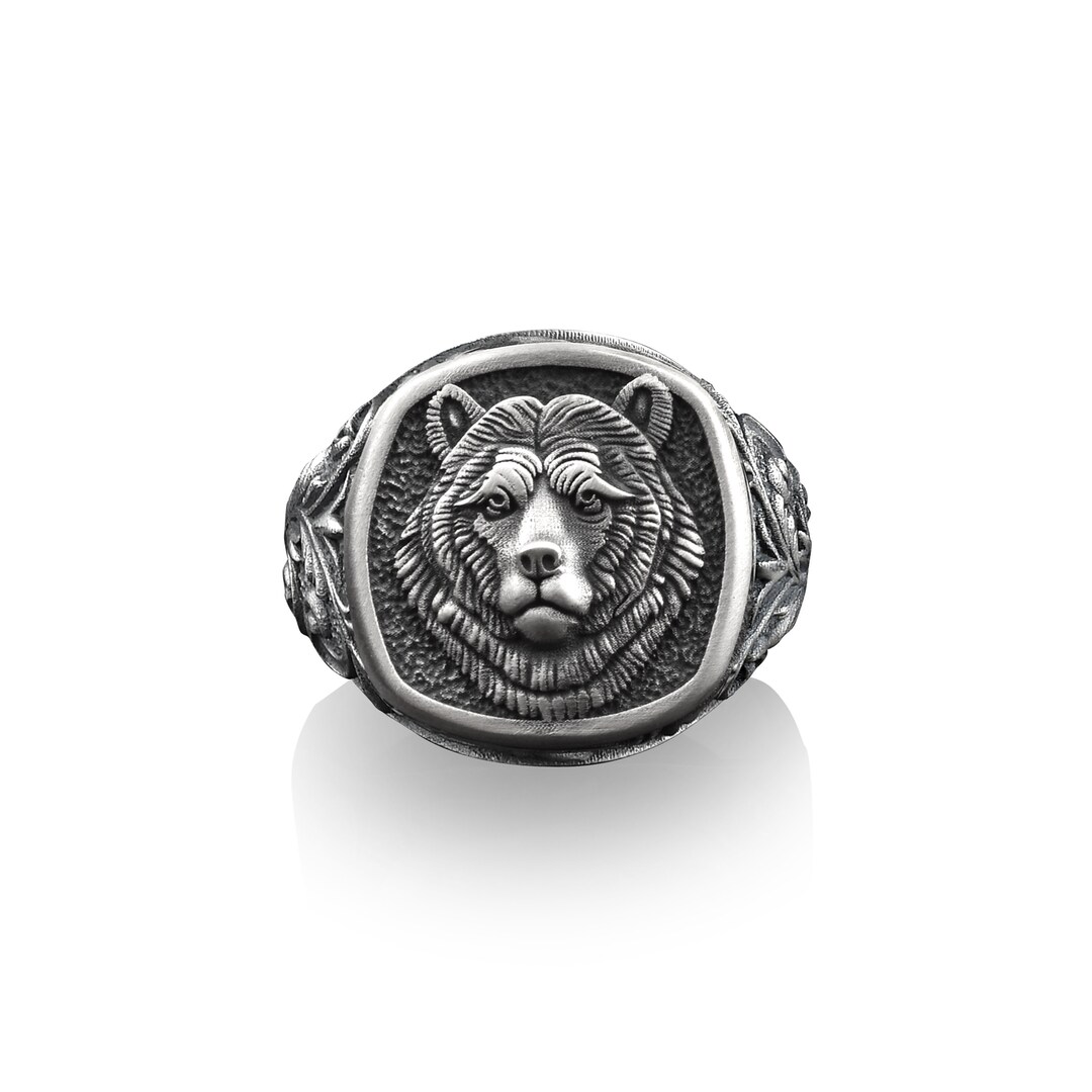 Bear Head Square Signet Ring Sterling Silver Pinky Signet - Etsy
