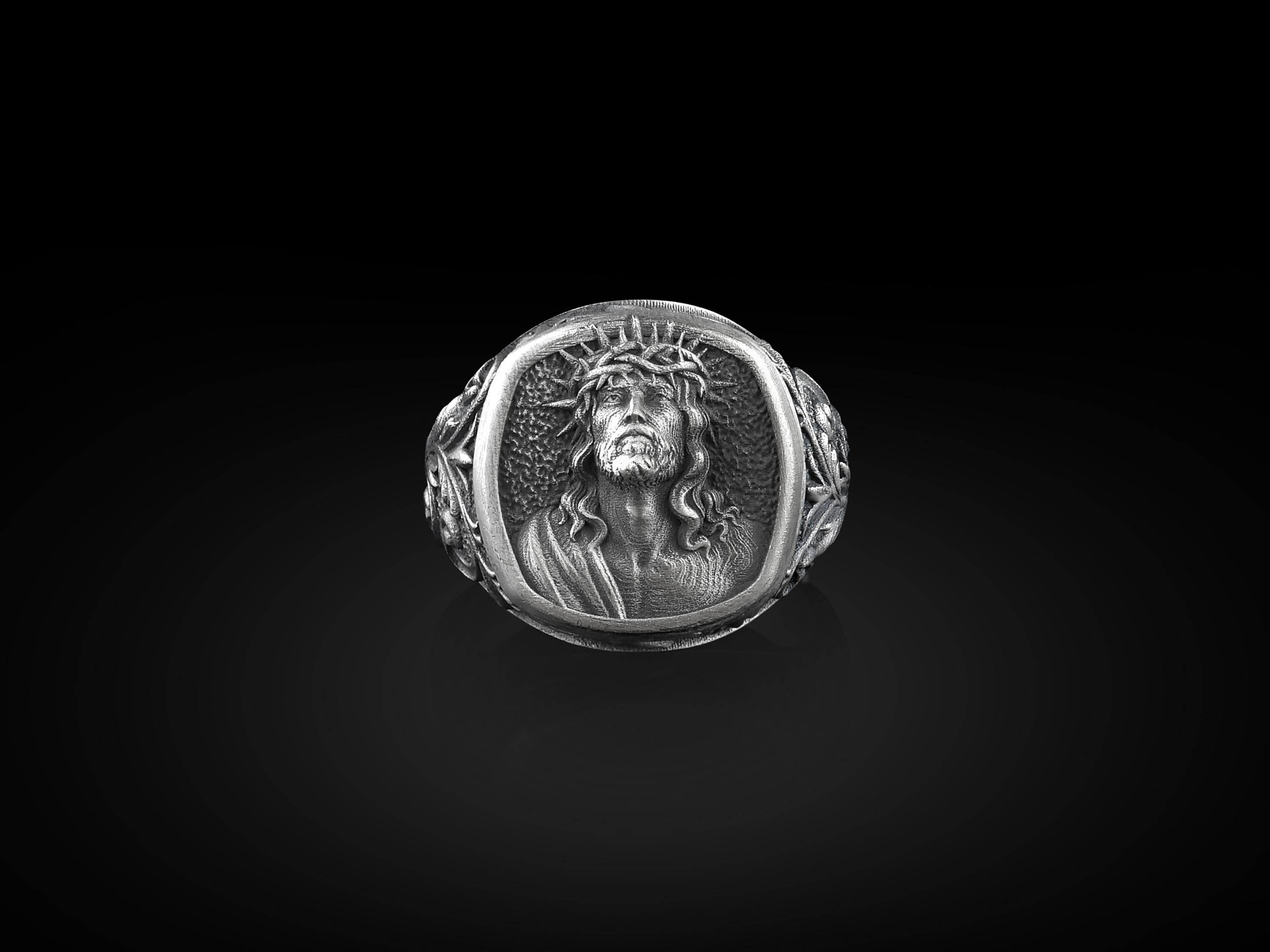 Christ Jesus Pinky Silver Men Rings With Crown of Thorns Ring ...