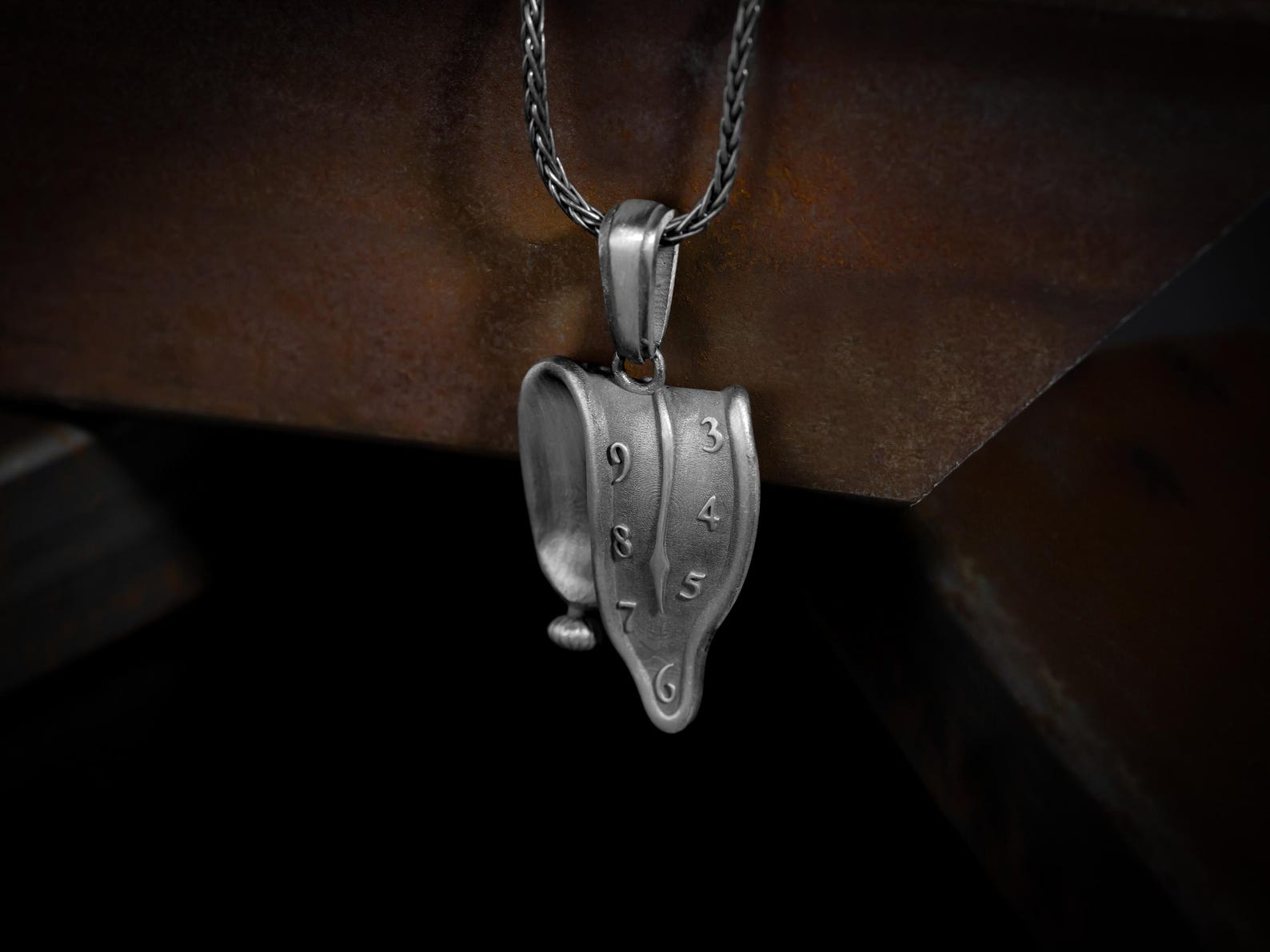 Salvador Dali Melting Clocks Silver Necklace Pendant for Men, Oxidized ...