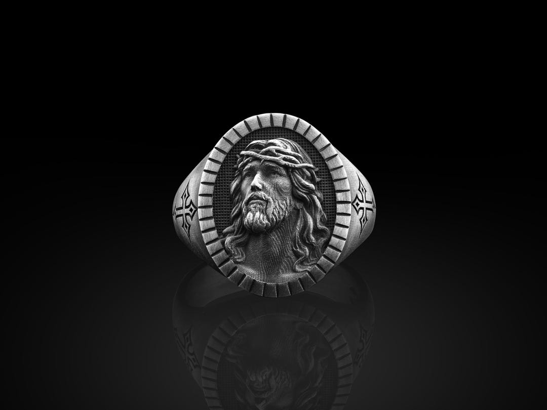 Sterling Silver Signet Jesus Ring for Mens, Silver Savior Jesus Gift ...