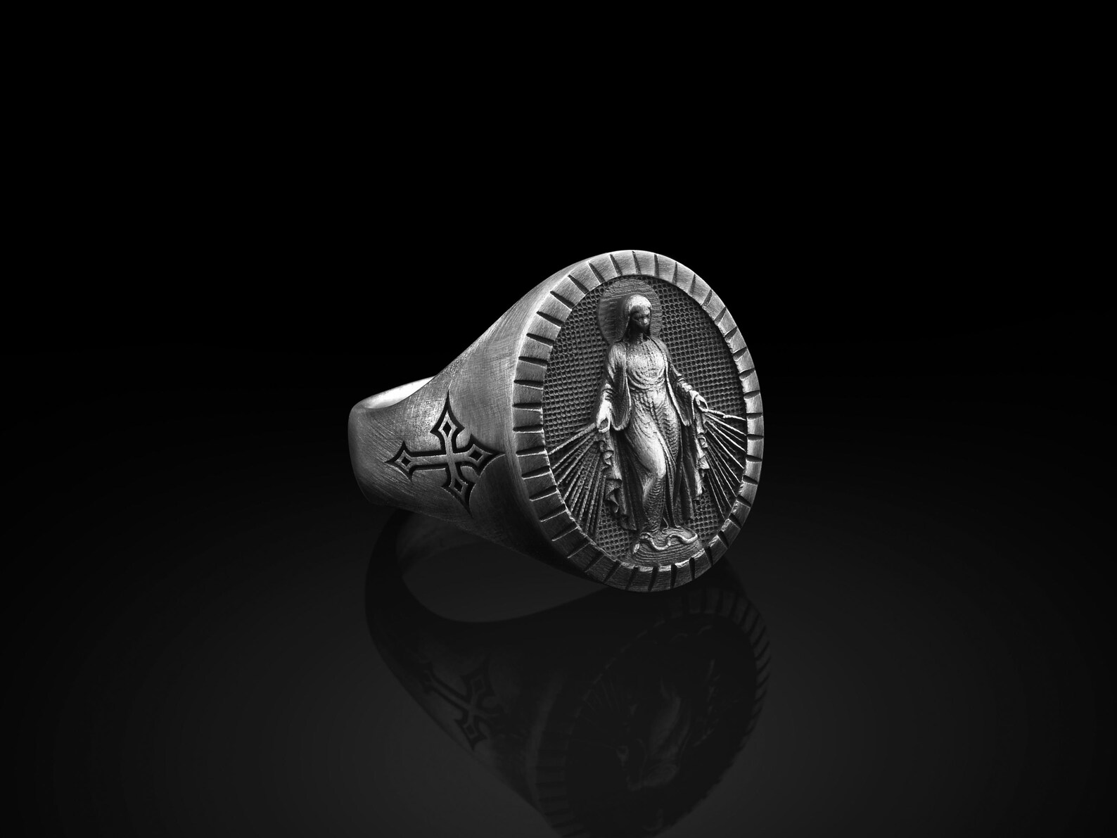 Handmade Virgin Mary Miraculous Signet Ring for Mens, Holy Mother ...
