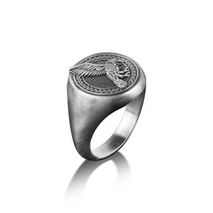Viking Raven Bird of Prophecy Ring, Engraved Pinky Signet Ring in ...