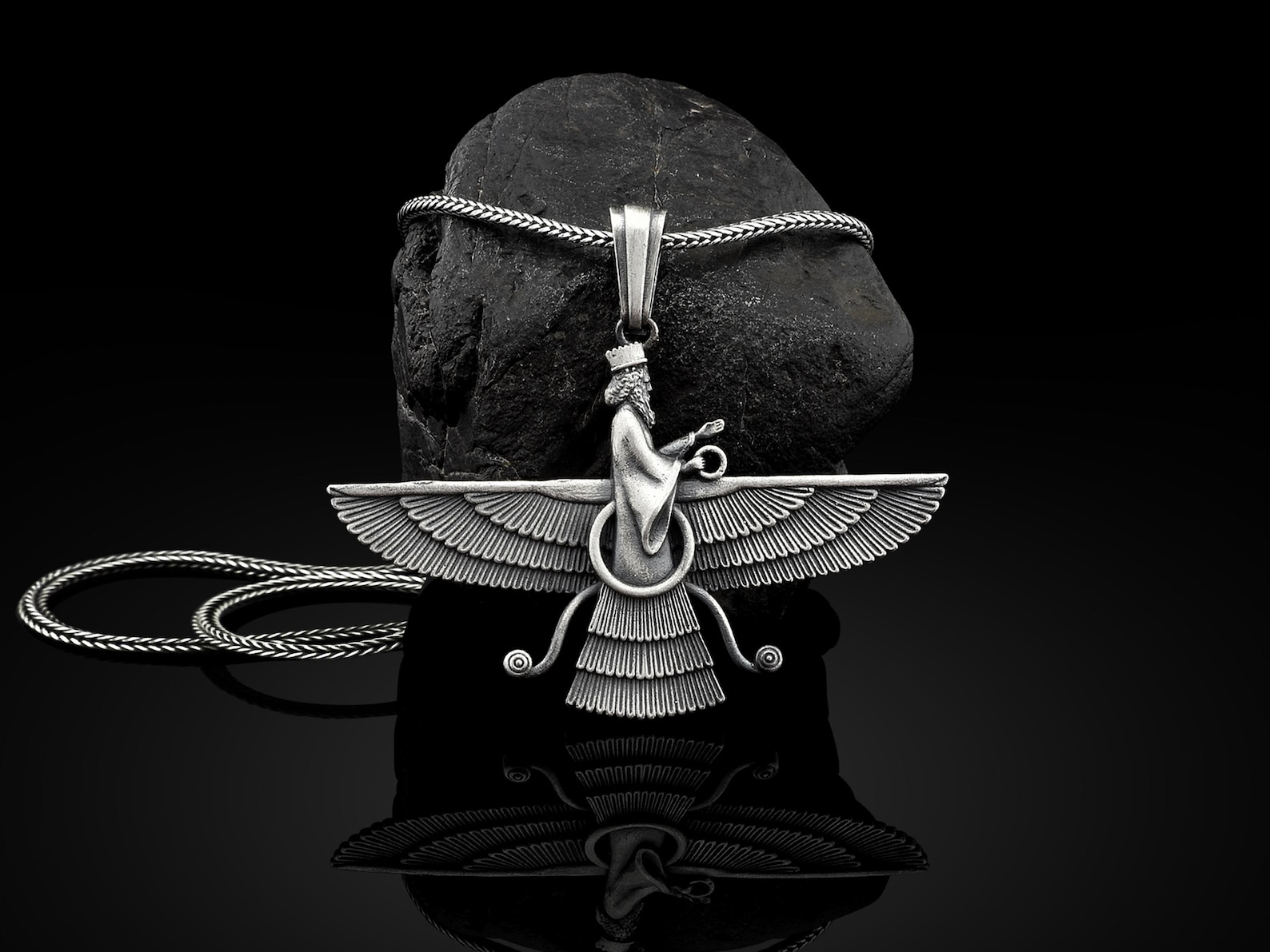 Faravahar Ahura Mazda Handmade Silver Necklace, Ancient Persia Silver ...