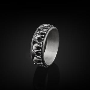 Elephants Handmade Sterling Silver Men Band Ring, Elegant Elephants ...
