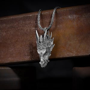 Handmade Dragon Head Sillver Necklace for Men in Sterling Silver ...