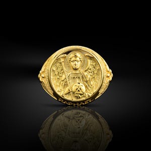 St Raphael the Archangel Faith Ring in 14k Gold, Engraved Saint Raphael ...