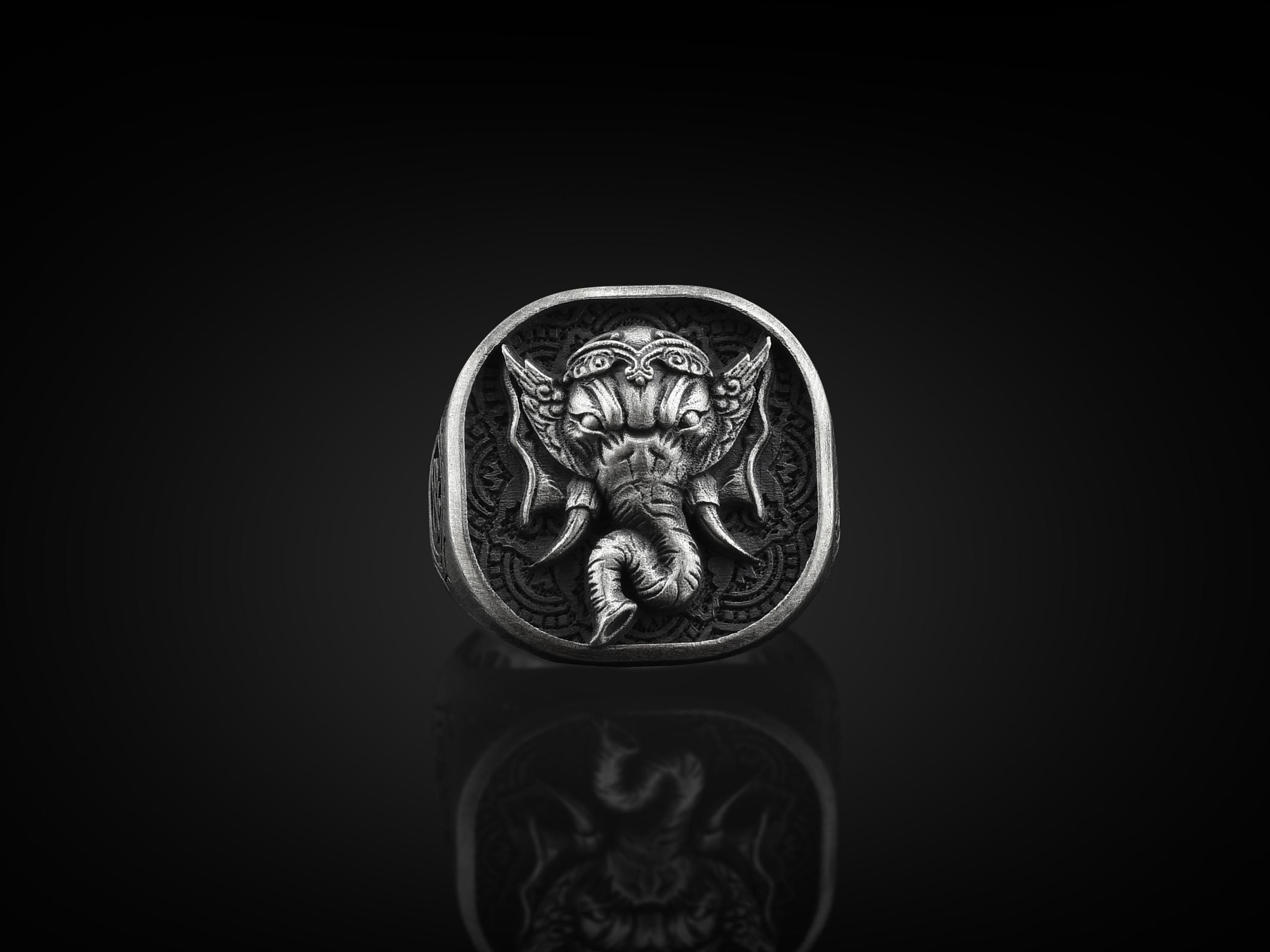 Namaste Elephant Handmade Sterling Silver Men Signet Ring, Elephant ...