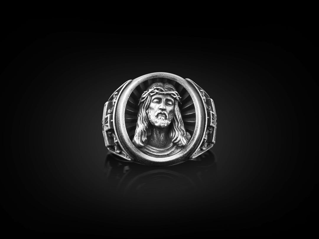 Crucifixion of Jesus With Cross Ring, Oxidized Engraved Signet Ring for ...