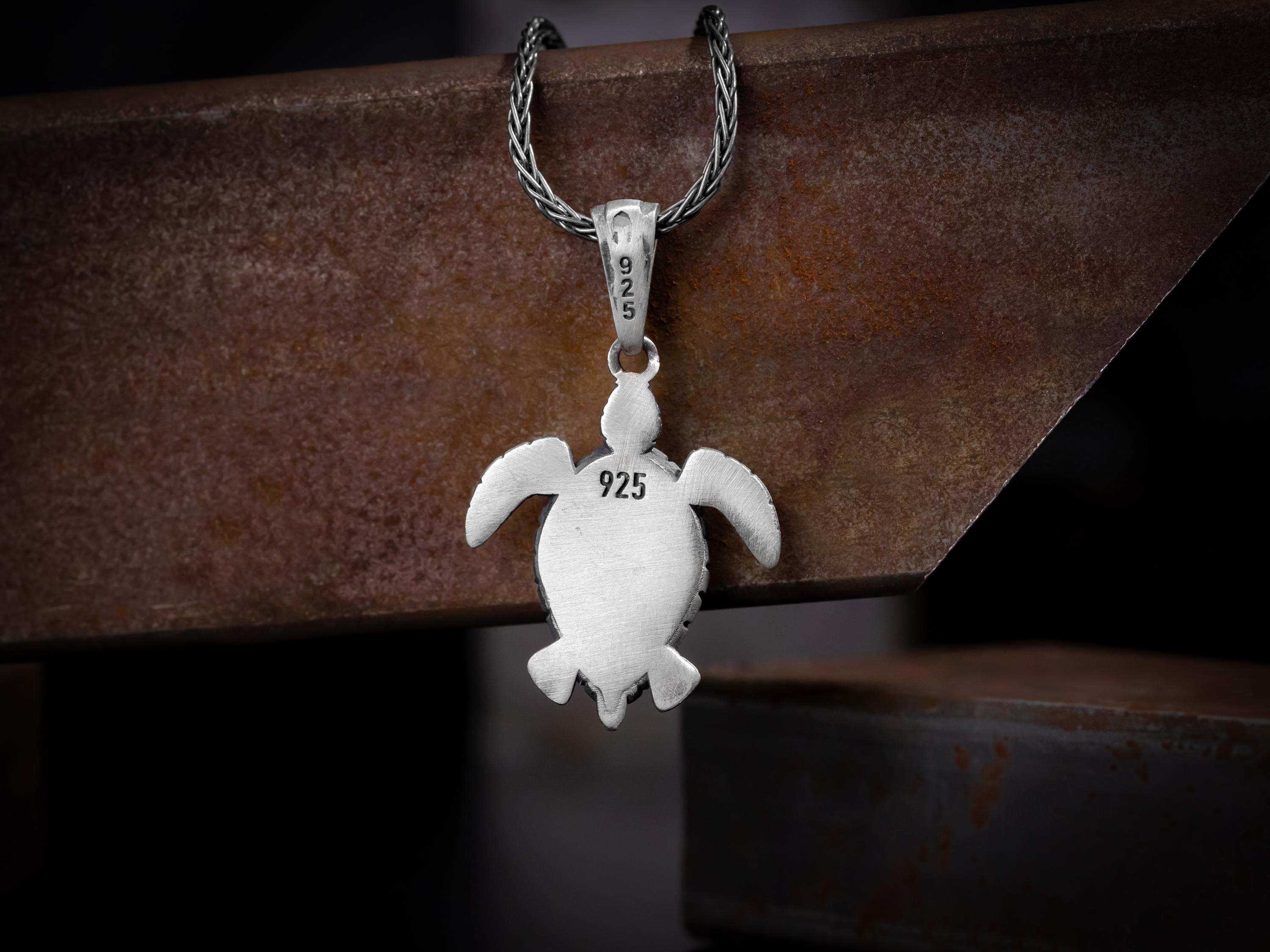 Sea Turtle Caretta Necklace Silver Pendant for Men or Women, Sterling ...