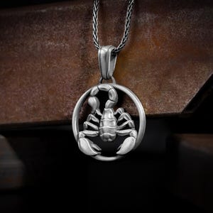 Scorpio Astrology Pendant Necklace in Silver for Men, Engraved Scorpion ...