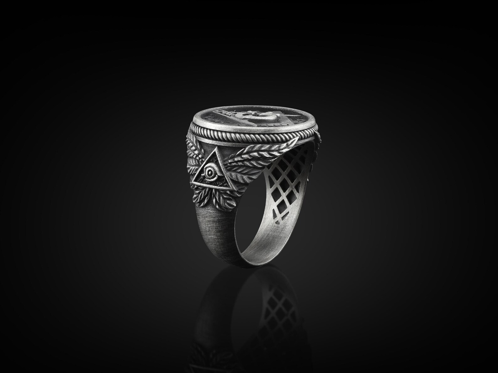 Master Mason Handmade Sterling Silver Men Signet Ring Freemason Symbol