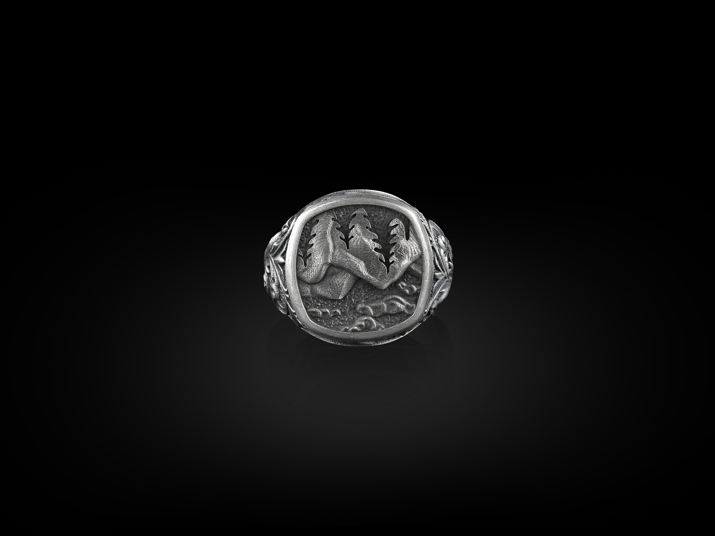 Black Forest Square Signet Ring Nature Inspired Jewelry - Etsy