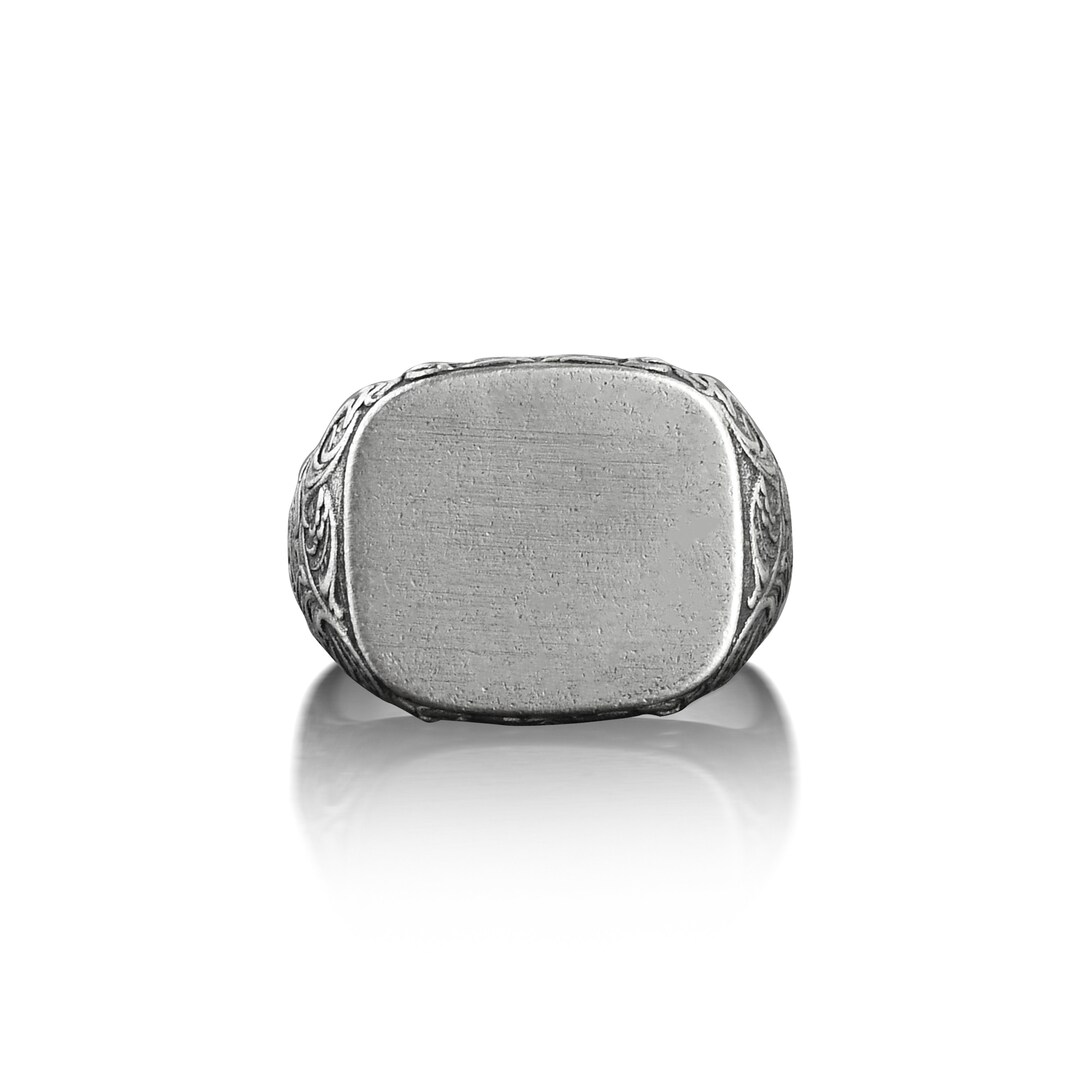 Floral Mens Signet Ring in Silver, Engraved Victorian Motifs Signet ...