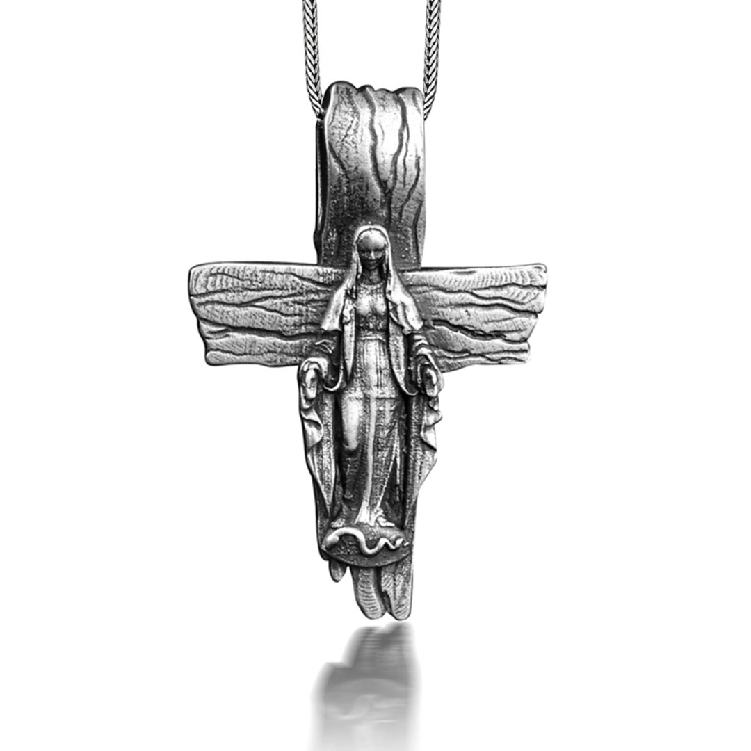 Blessed Virgin Mary Cross Necklace Oxidized Virgin Mary Faith - Etsy