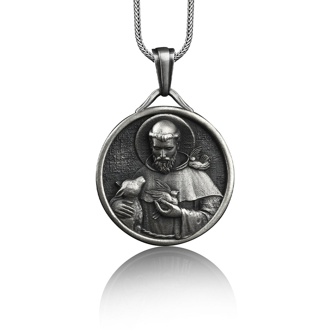 Sterling Silver Handmade Saint Francis Necklace, Religious Men Charm ...