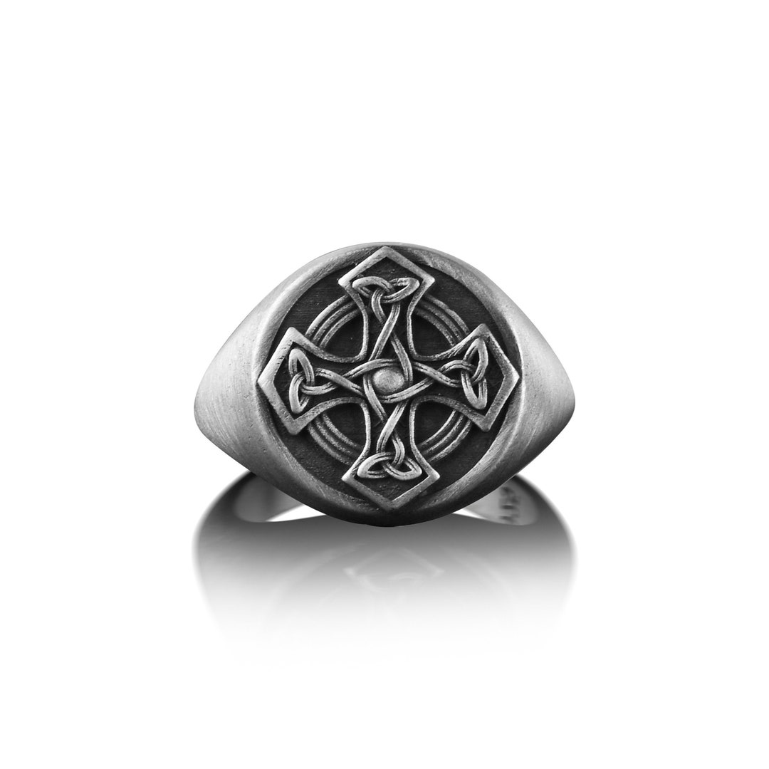 Celtic Cross Pinky Signet Ring for Men Oxidized Celtic - Etsy