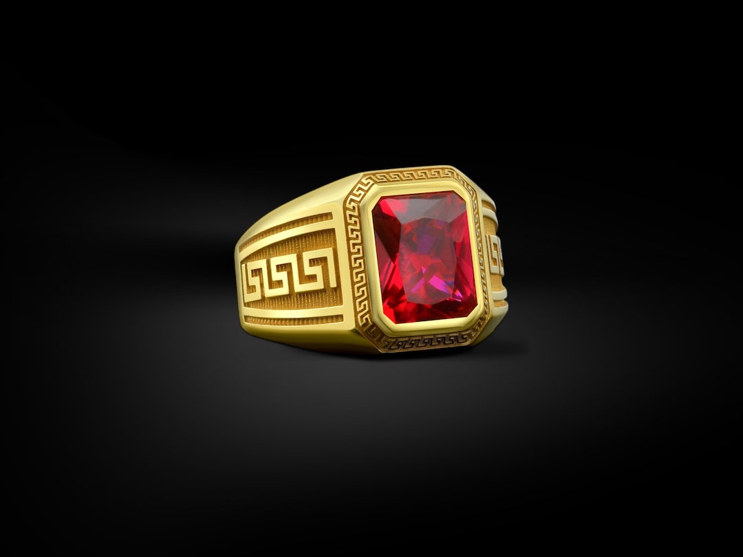 Red Ruby Stone 14k Gold Men Wedding Rings, Wedding Gold Men Jewelry ...