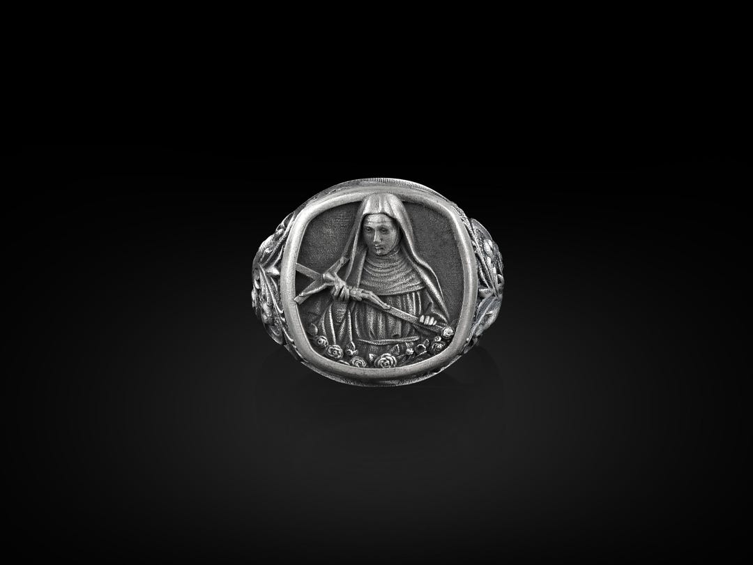 St. Rita of Cascia Square Signet Ring, Sterling Silver Christian Mens ...