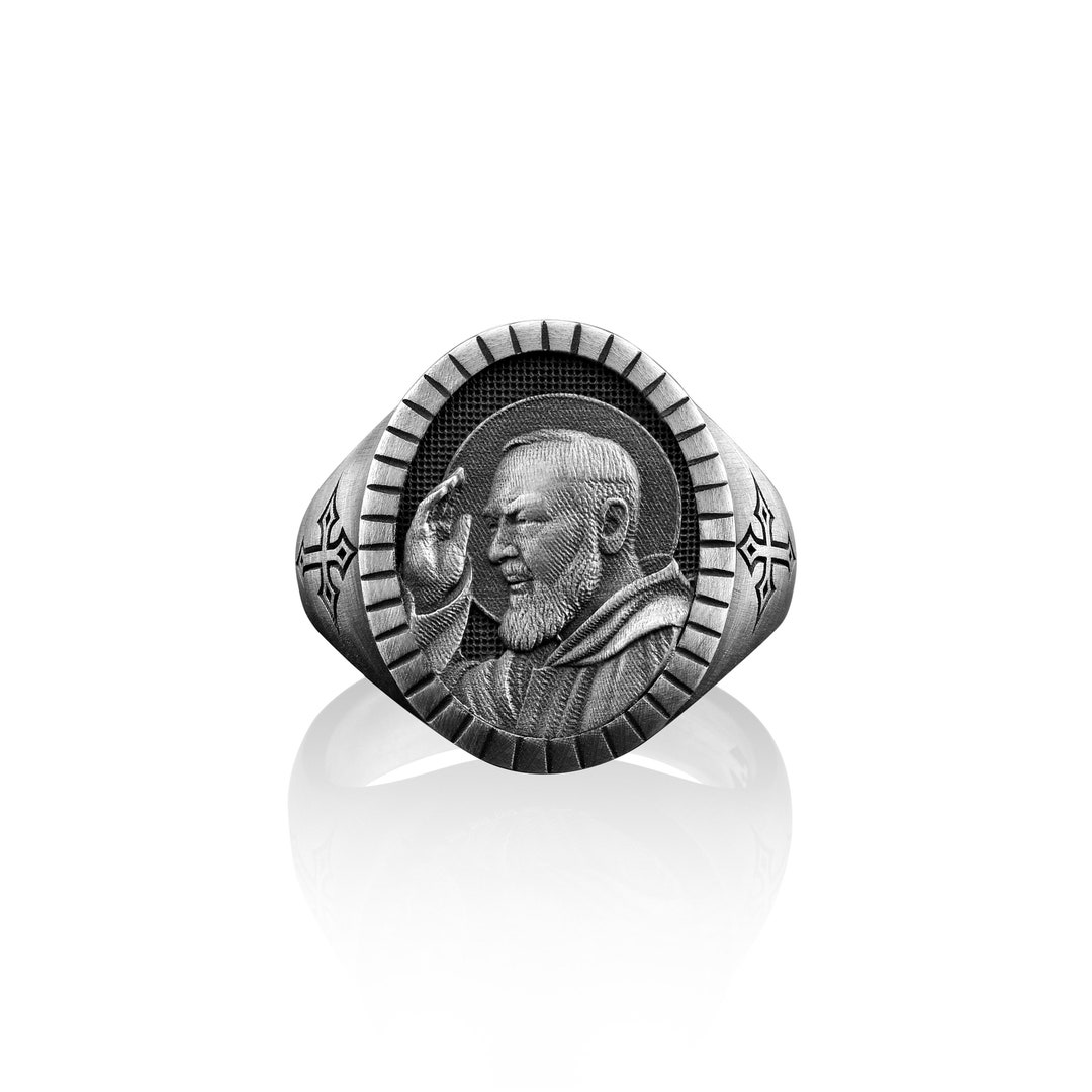 Handmade Sterling Silver Padre Pio Signet Ring for Men, Catholic Gift ...