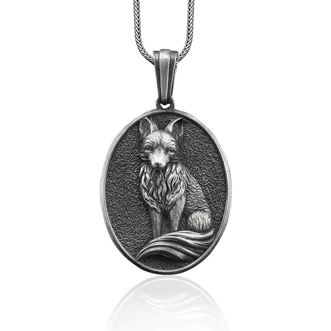 Fox Handmade Sterling Silver Men Charm Necklace, Fox Silver Men Jewelry ...