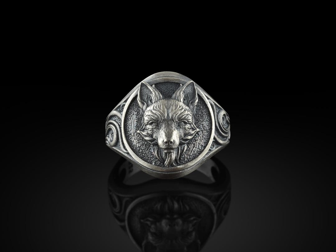 Handmade Signet Fox Mens Ring, Sterling Silver Wild Fox Man Ring ...