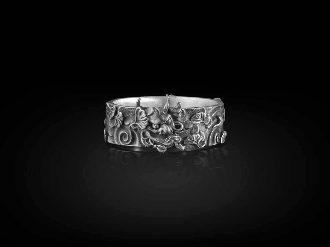 Oni Mask Band Ring for Men, Hannya Mask Ring in Sterling Silver, Demon ...