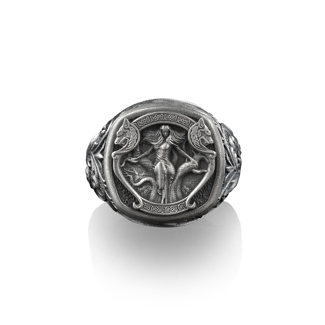 Mara the Viking Valkyrie Square Signet Ring, Norse Mythology Lover ...
