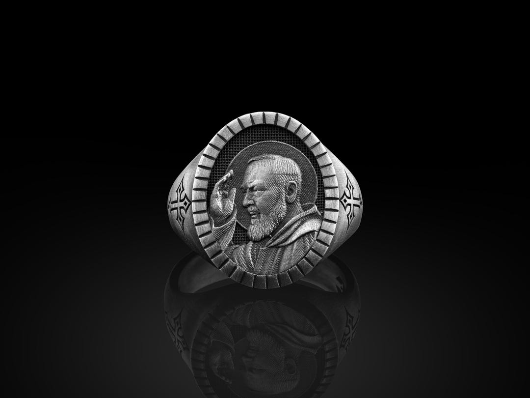 Handmade Sterling Silver Padre Pio Signet Ring for Men, Catholic Gift ...