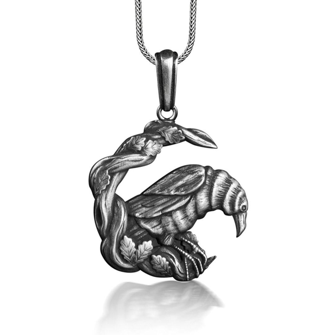 Raven on Twig Nordic Necklace for Men Crow on Branch Celtic - Etsy