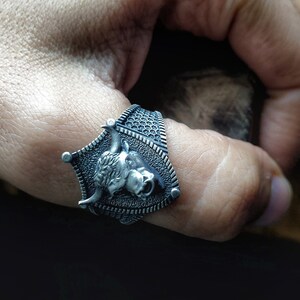 Bull Head Mens Ring Silver Bull Ring Silver Shield Mens | Etsy