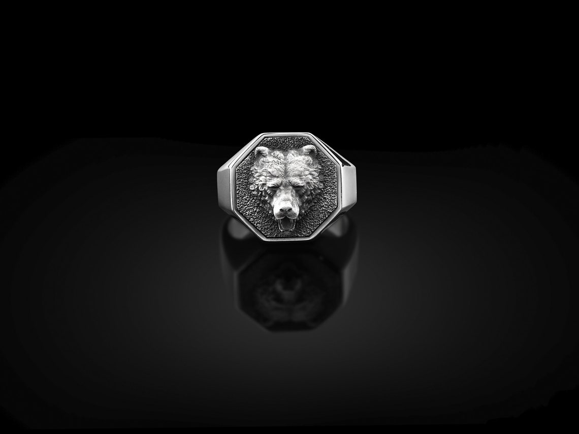 925 Silver Handmade Bear Men's Ring Silver Viking Signet | Etsy