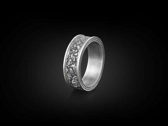 Leaf and Flower Engraved Ring for Men Floral Mens Wedding - Etsy