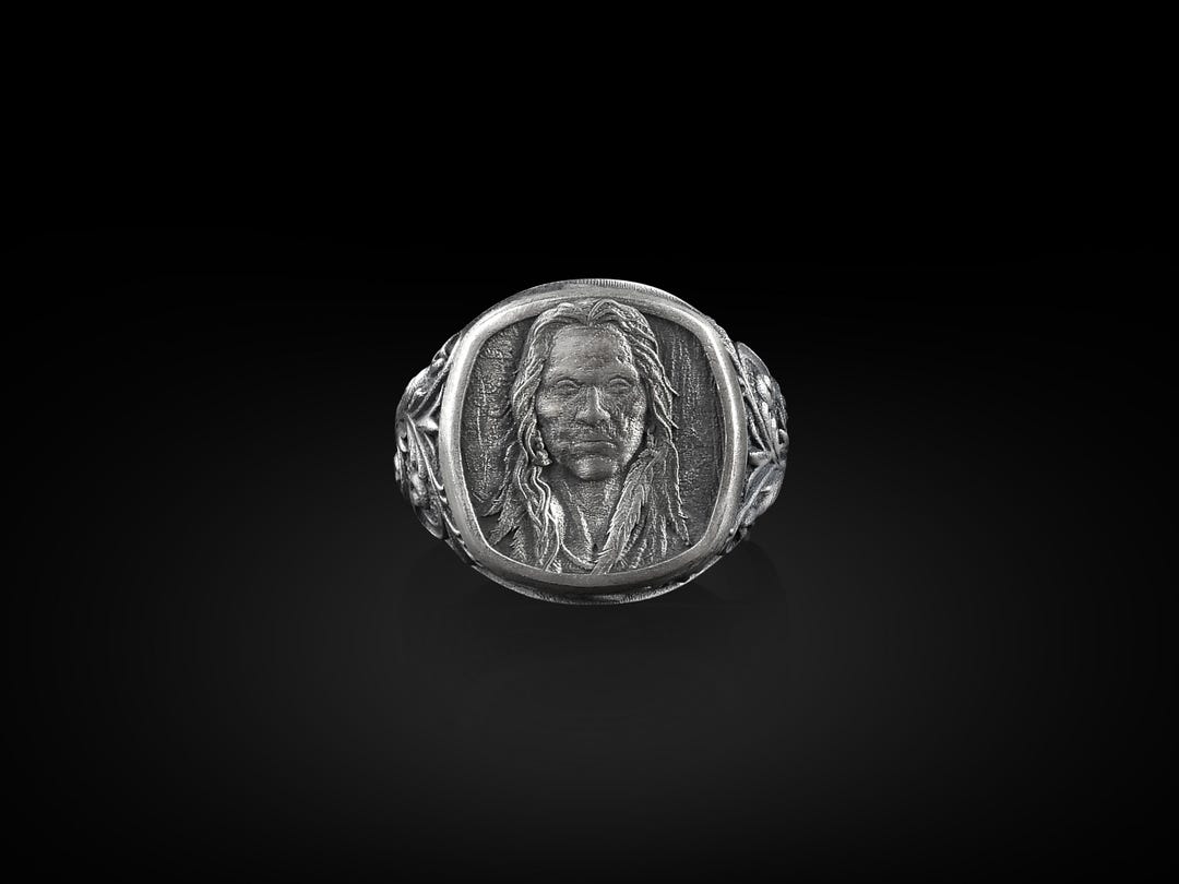 American Indian Chief Signet Ring for Men in Sterling Silver, Native ...