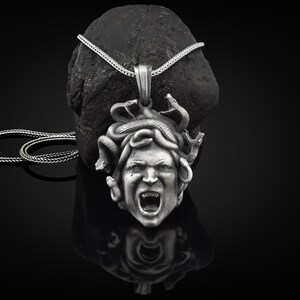 Angry Gorgon Medusa Handmade Sterling Silver Men Charm Necklace, Greek ...