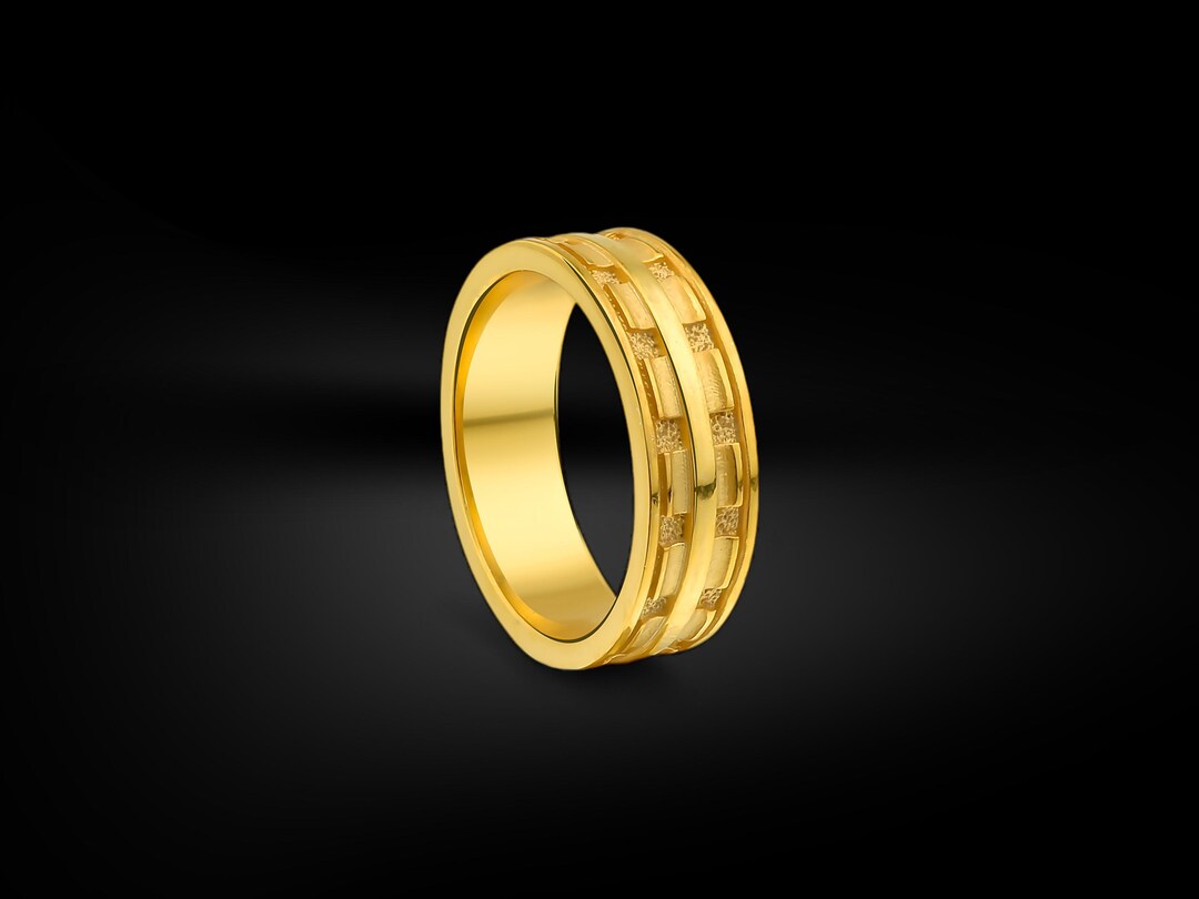 Handcrafted 18k Personalized Wedding Men Band Rings, Beautiful Textured ...