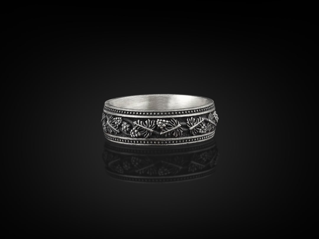 The Grapes Handmade Sterling Silver Men Band Ring, Silver Grape Branch ...