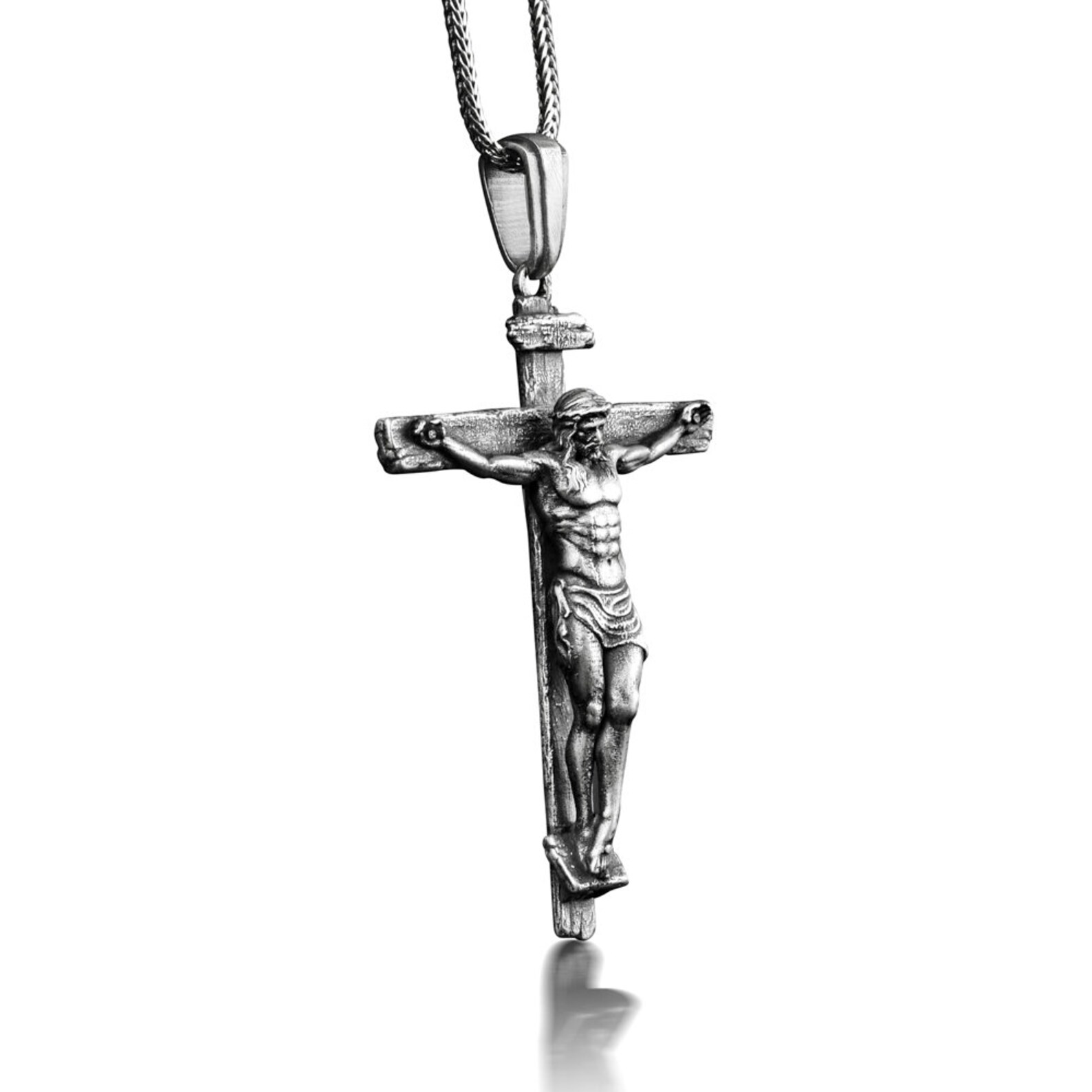 Crucifixion of Jesus Catholic Necklace, Sterling Silver Cross Necklace ...