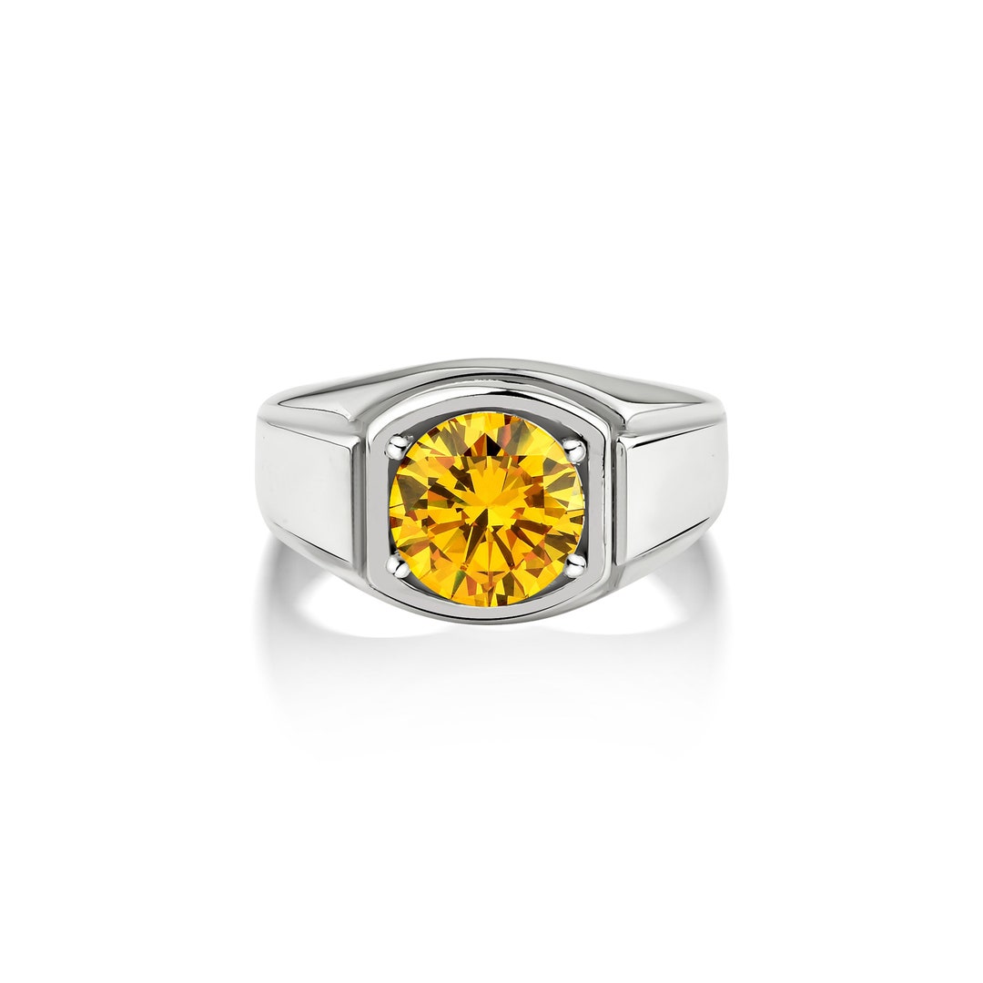 Yellow Citrine Pinky Signet Mens Ring in Sterling Silver, Yellow ...