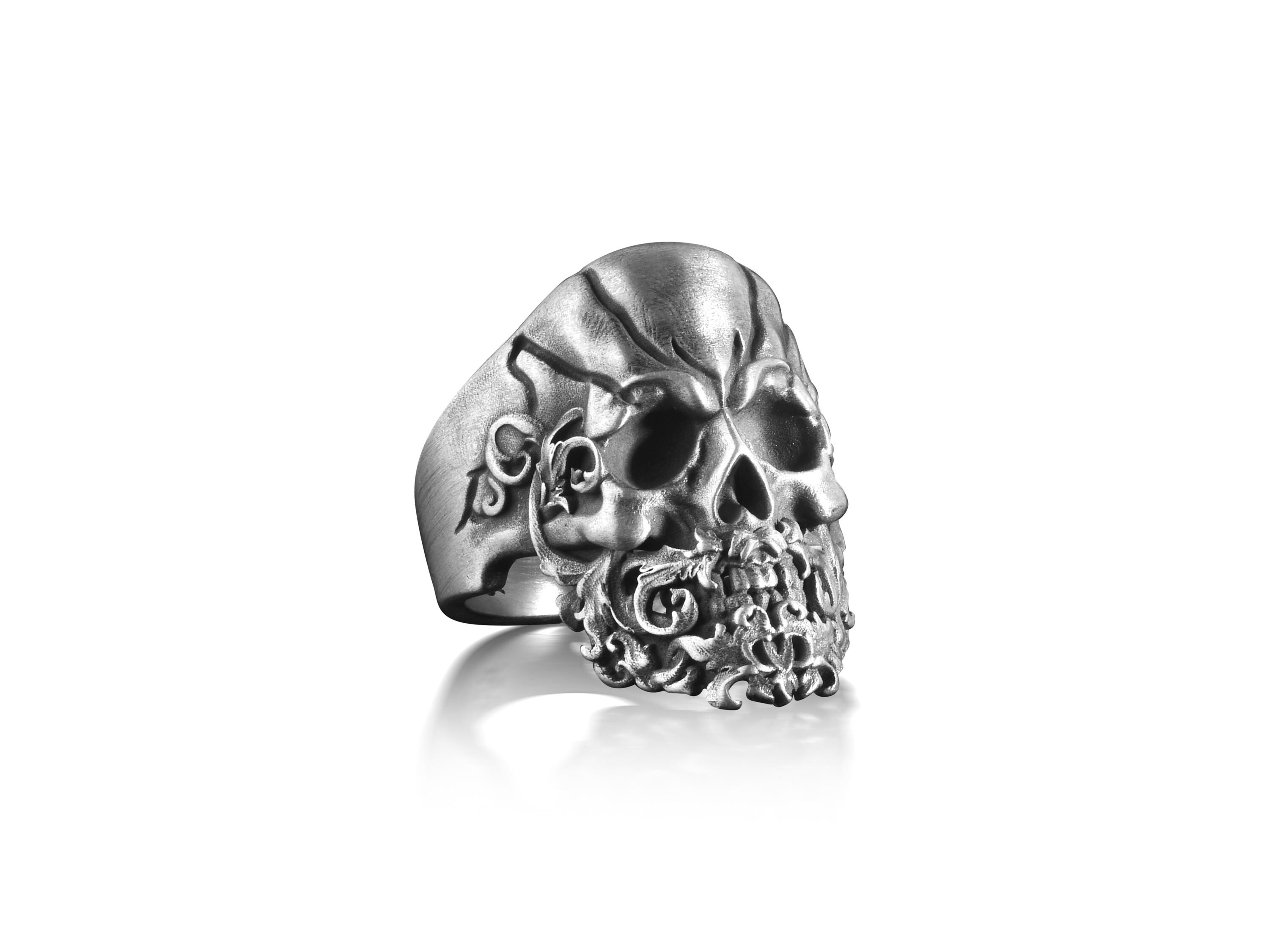 Skull Head Beard Pattern Ring, Handmade Skull Ring, Sterling Silver ...