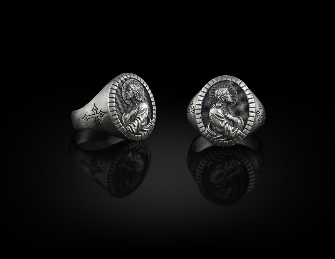 Sterling Silver Jesus Prayer Signet Ring for Men Christ Jesus - Etsy